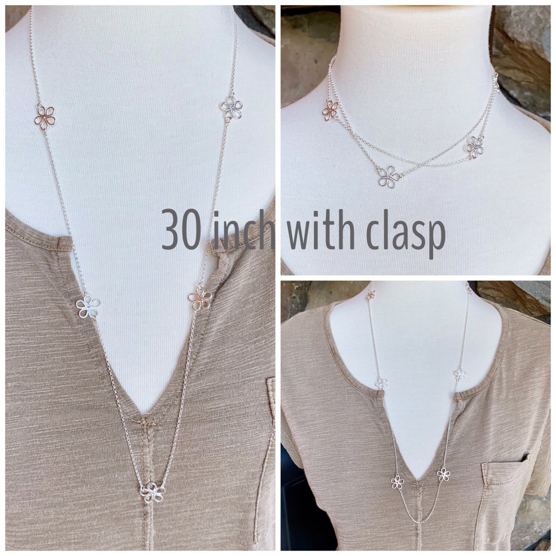 Long Sterling Silver Daisy Necklace Daisy Chain Necklace | Etsy