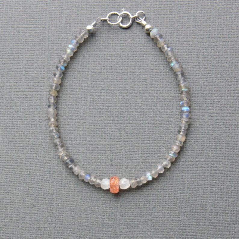 Labradorite Moonstone Sunstone Bracelet Sterling Silver | Etsy