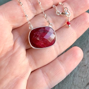 Ruby Necklace, Bezel Ruby Pendant, Sterling Silver Satellite Chain ...