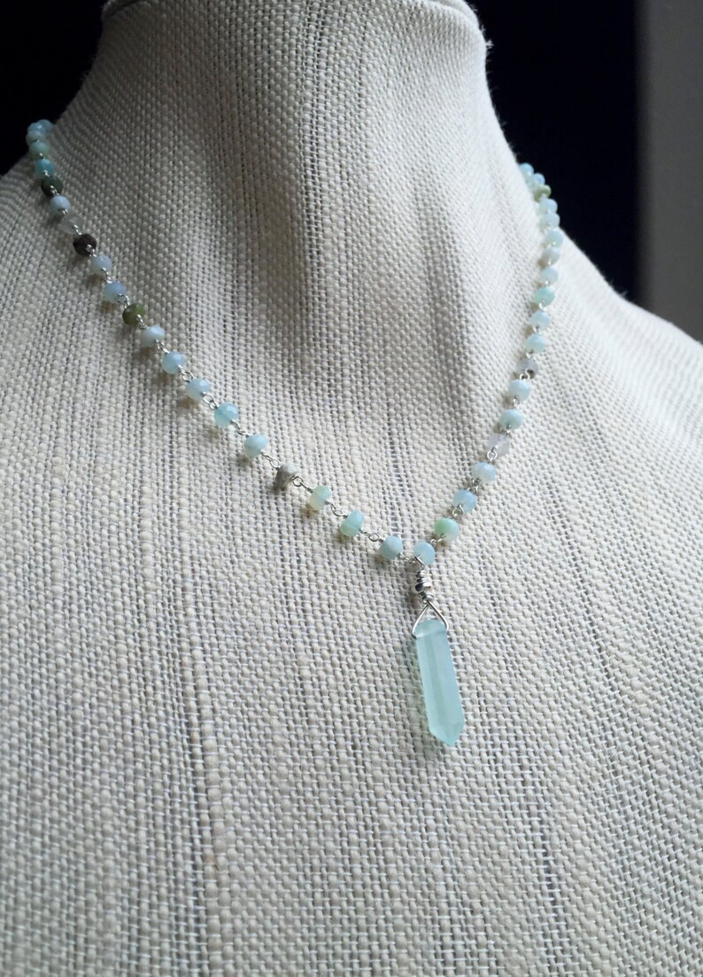 Peruvian Opal Necklace Ice Blue Necklace Chalcedony Point - Etsy