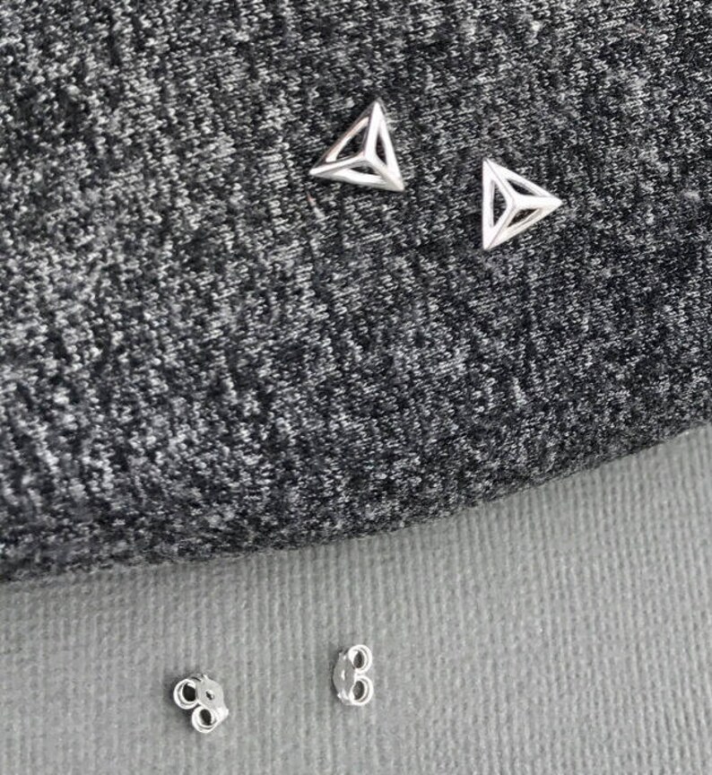 Silver Pyramid Earrings Open Triangle Sterling Studs Prism - Etsy