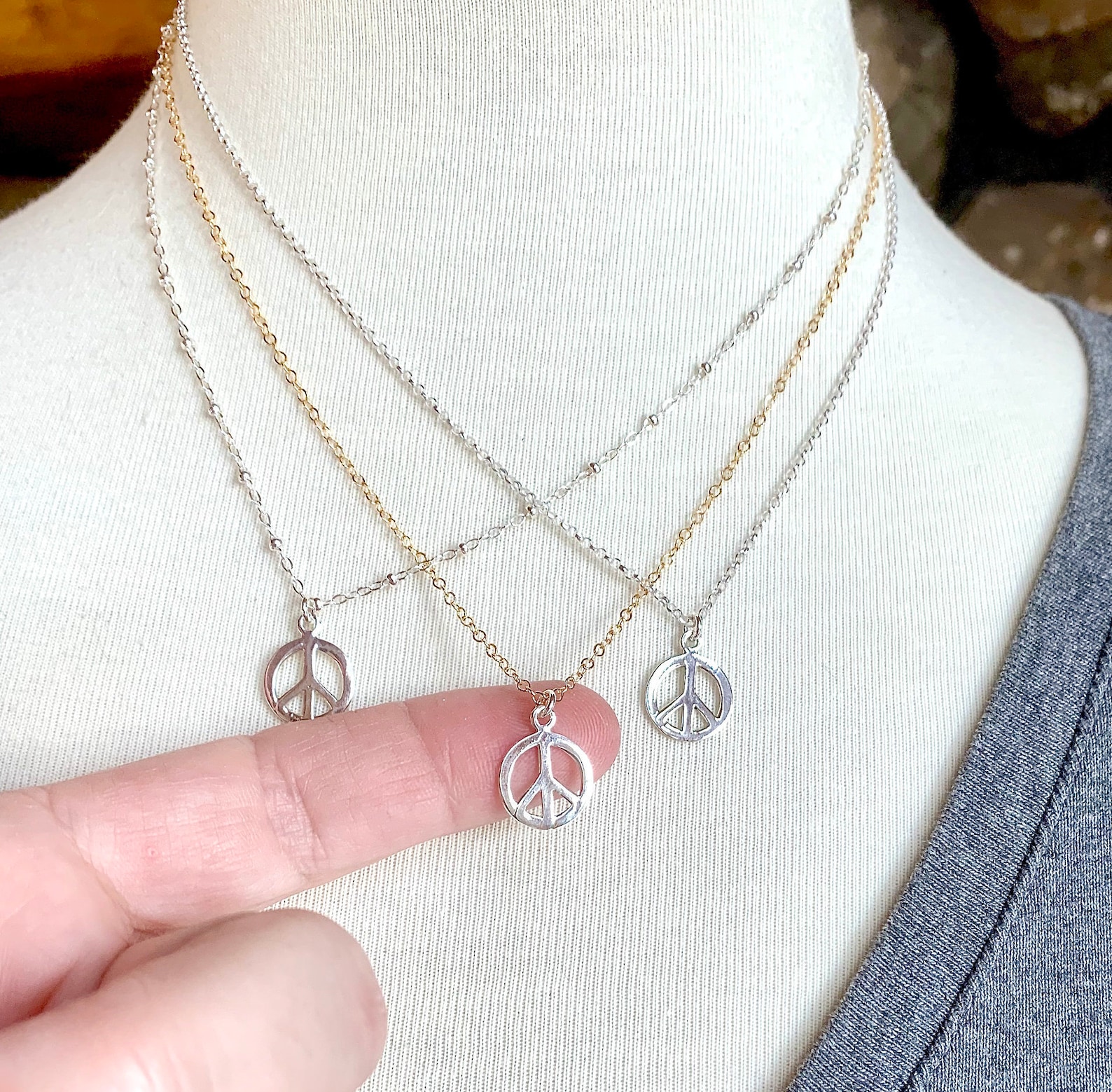 Peace Necklace Silver Peace Charm Peace on Earth Sterling | Etsy