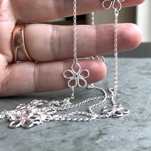 Long Sterling Silver Daisy Necklace, Daisy Chain Necklace, Open Daisy ...