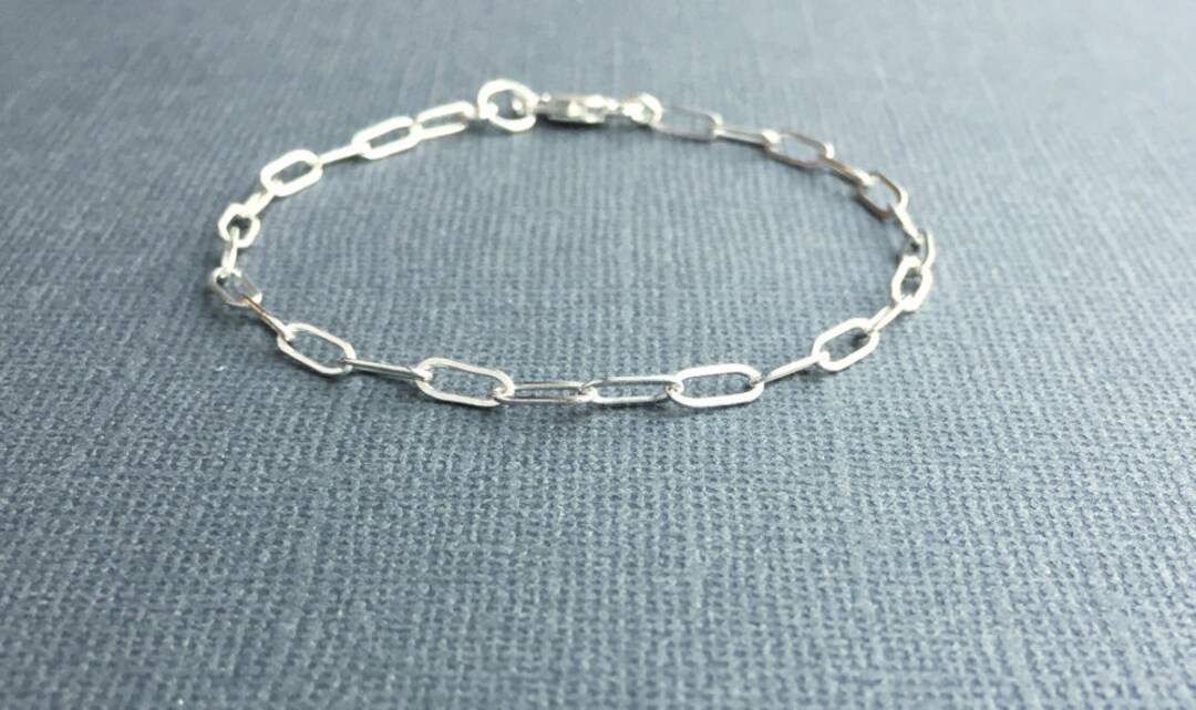 Sterling Silver Chain Bracelet Silver Rectangle Link Chain - Etsy