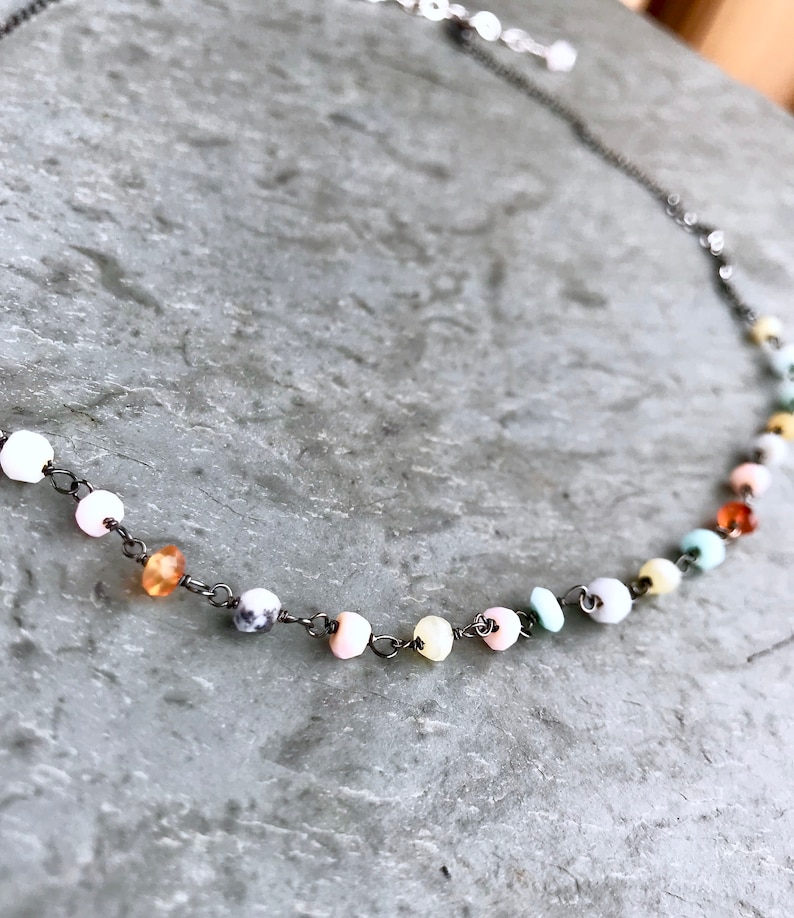 Peruvian Opal Necklace, Gemstone Choker, Rosary Chain, Boho Jewelry ...