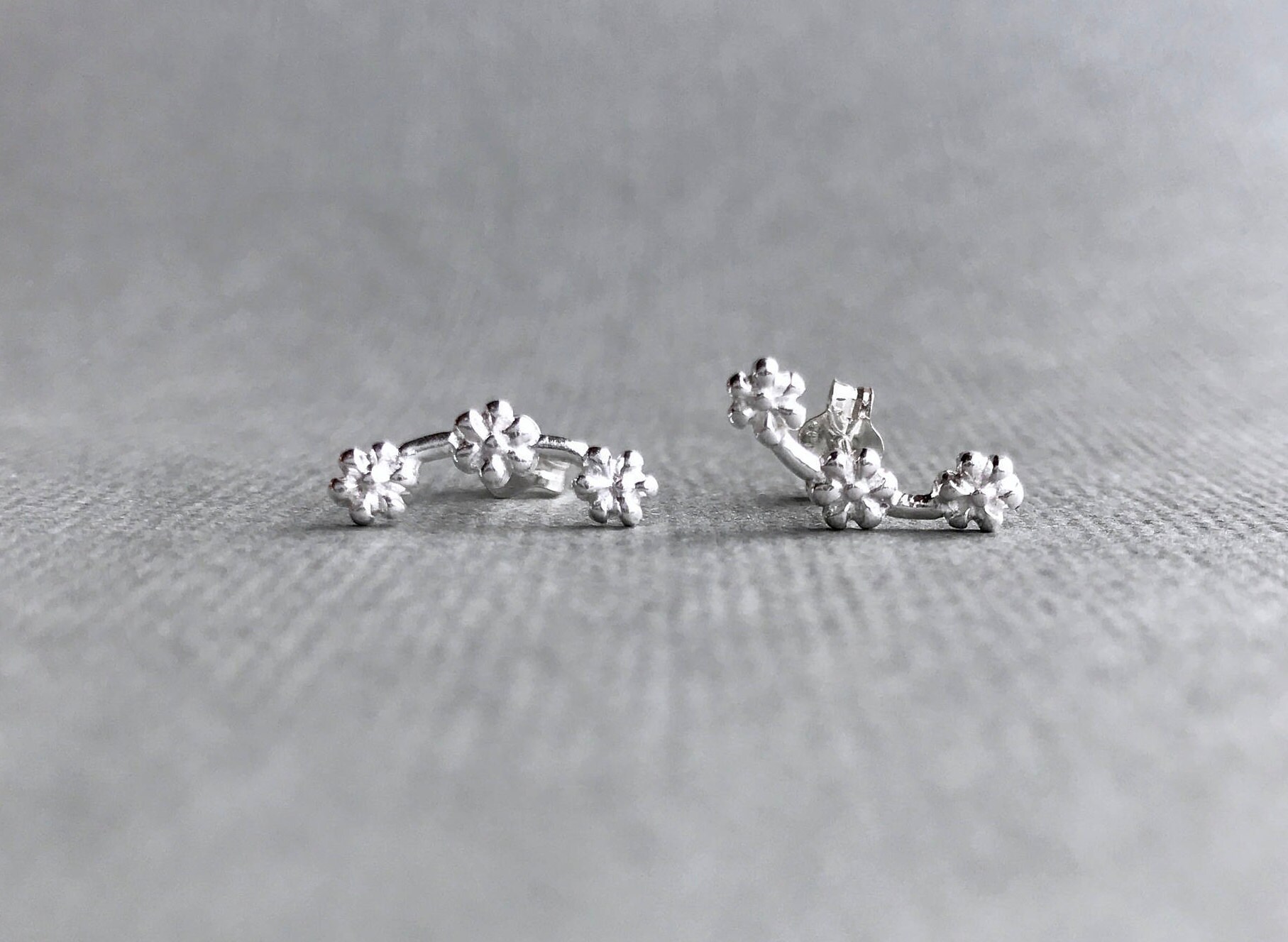 Silver Daisy Ear Climbers, Tiny Daisy Chain Earring, Sterling Daisy ...