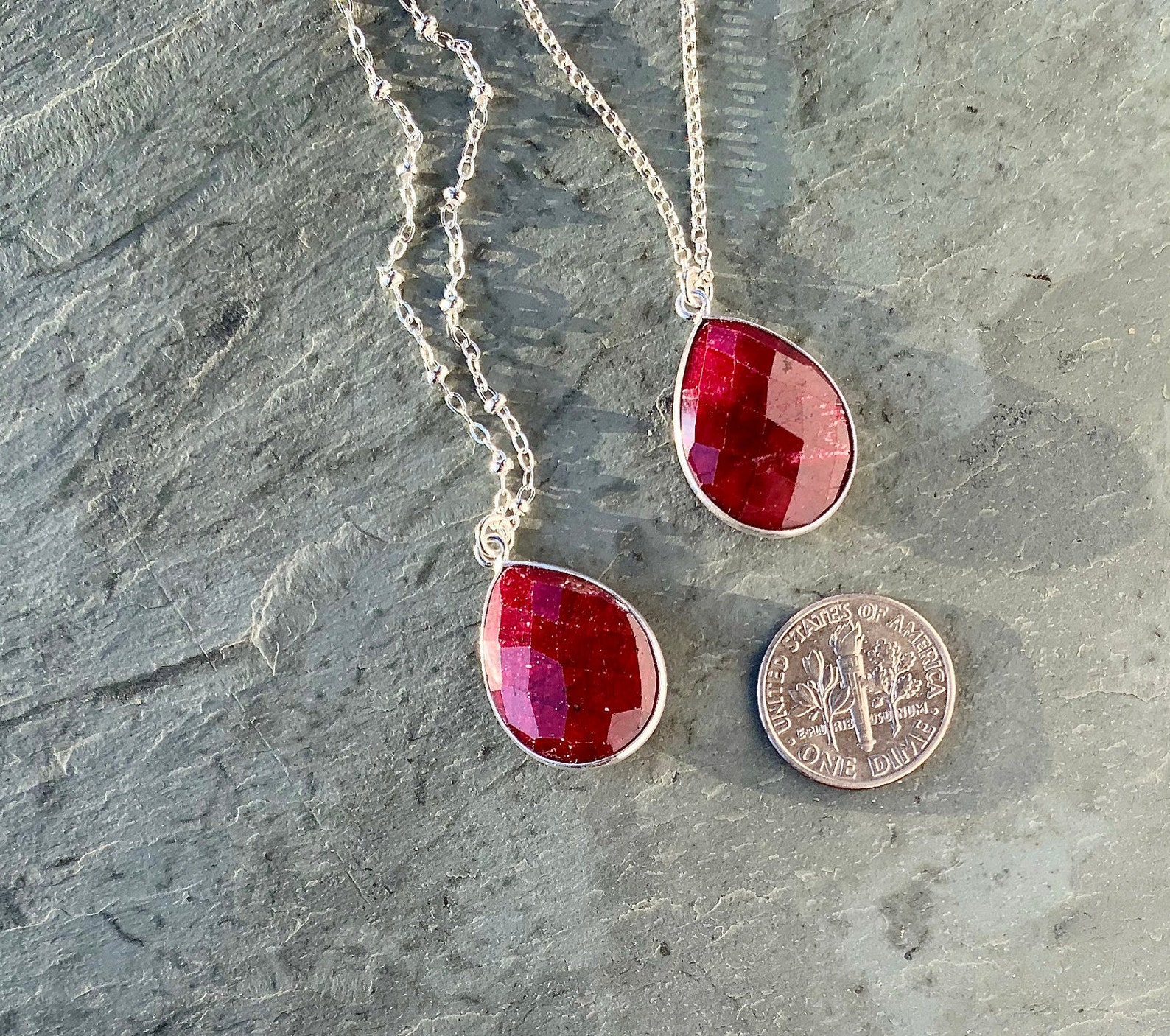 Ruby Necklace Teardrop Ruby Bezel Ruby Pendant Sterling | Etsy