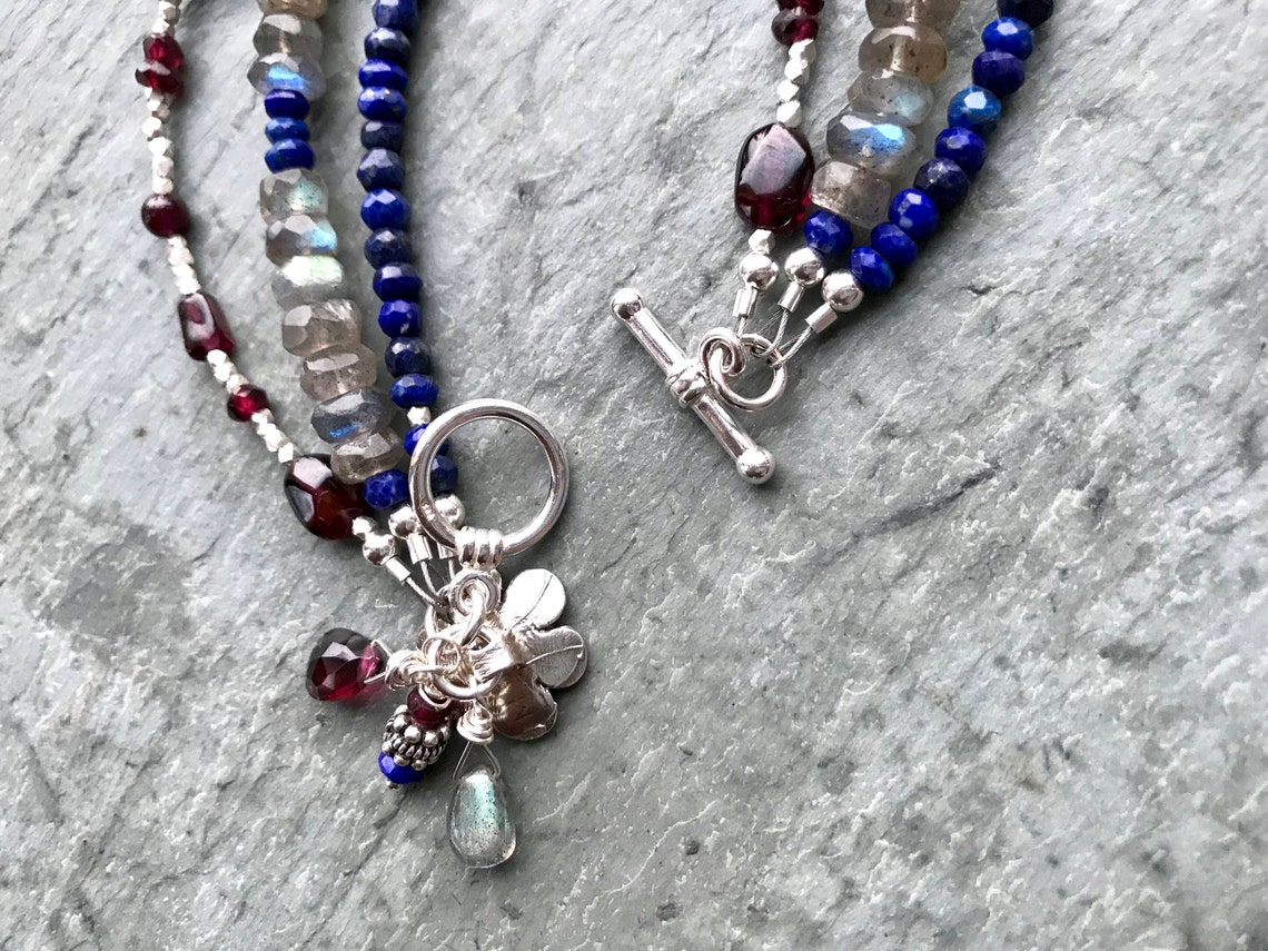 Triple Strand Gemstone Bracelet Sterling Silver 3 Strands - Etsy