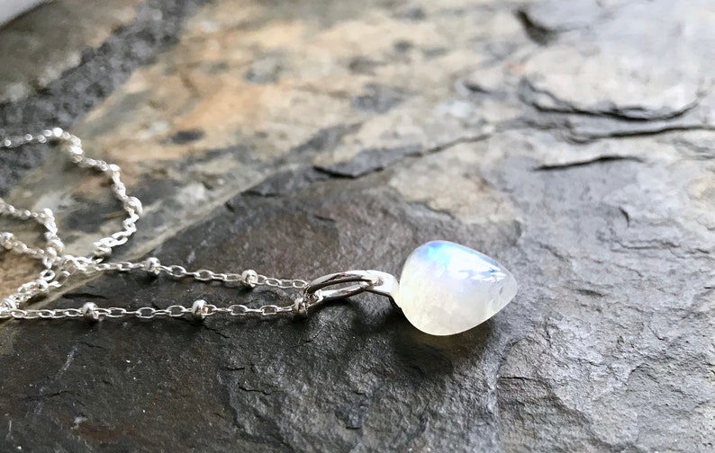 Moonstone Necklace on Silver Chain Blue Flash Oval Pendant | Etsy