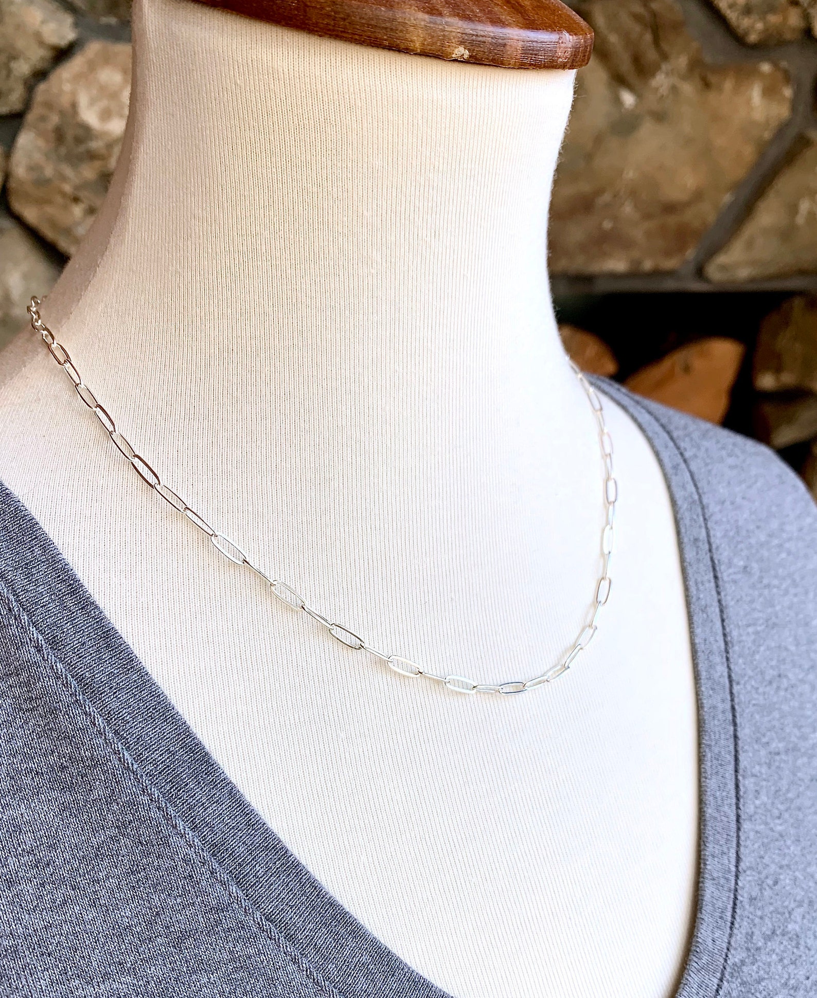 Sterling Silver Chain Necklace Silver Paperclip Chain - Etsy