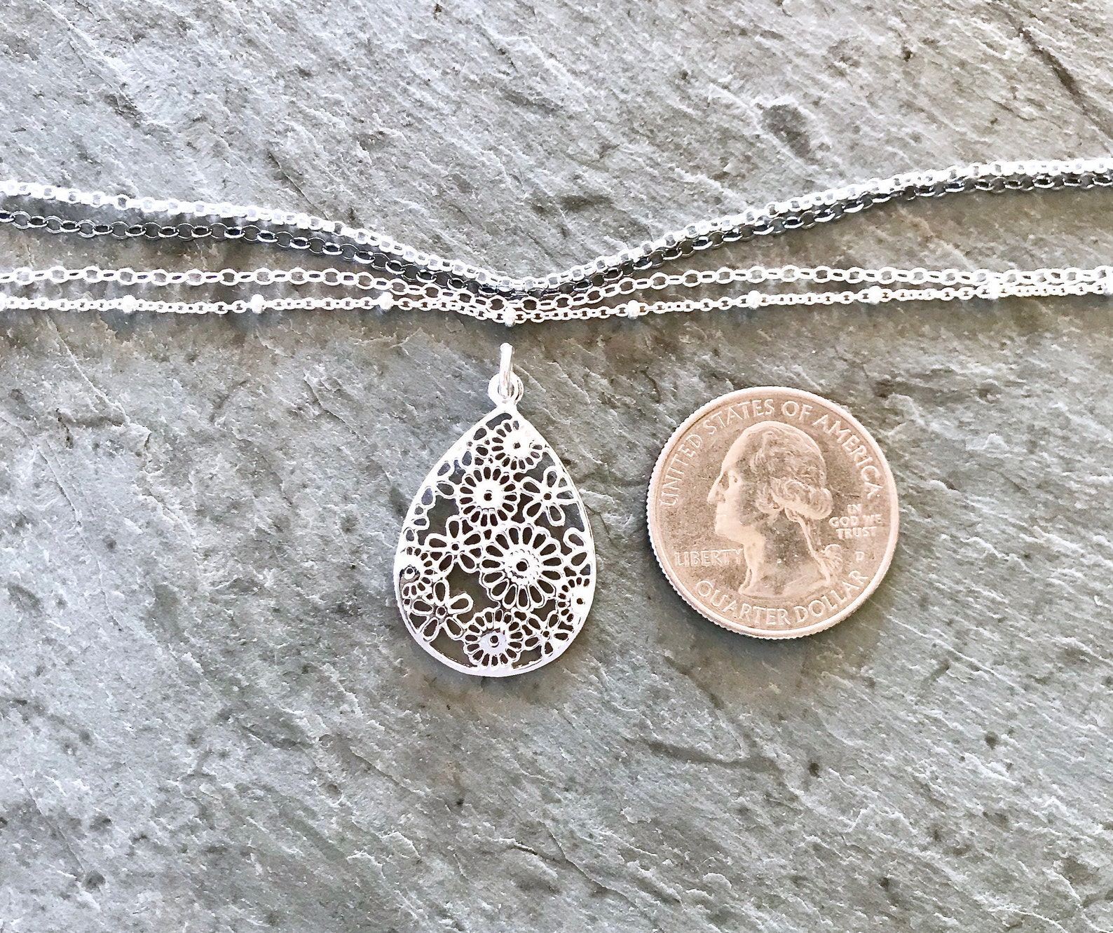 Filigree Teardrop Necklace Sterling Silver Pendant Choose - Etsy