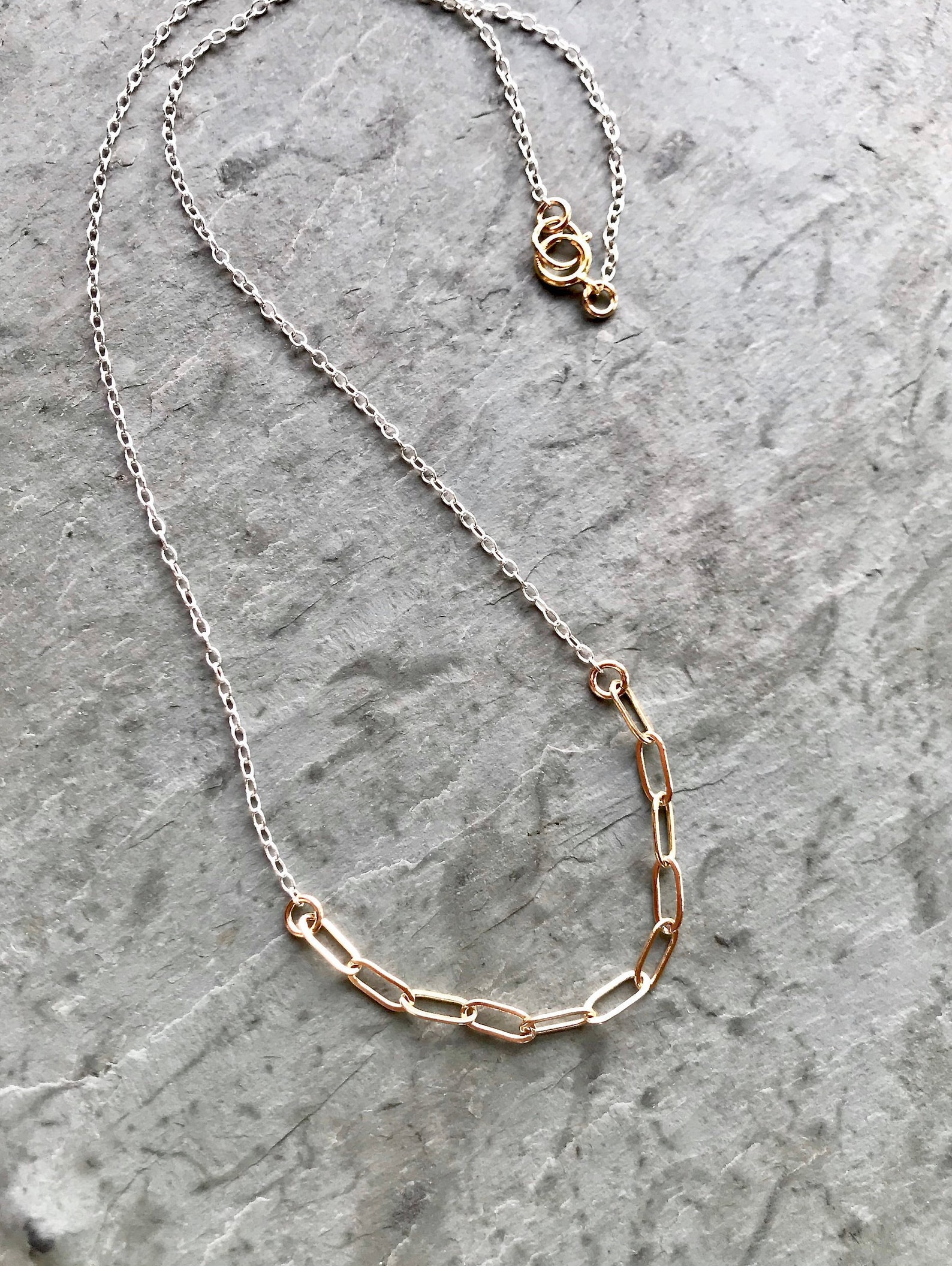 Silver and Gold Necklace, Gold and Sterling Silver Chain, Modern ...
