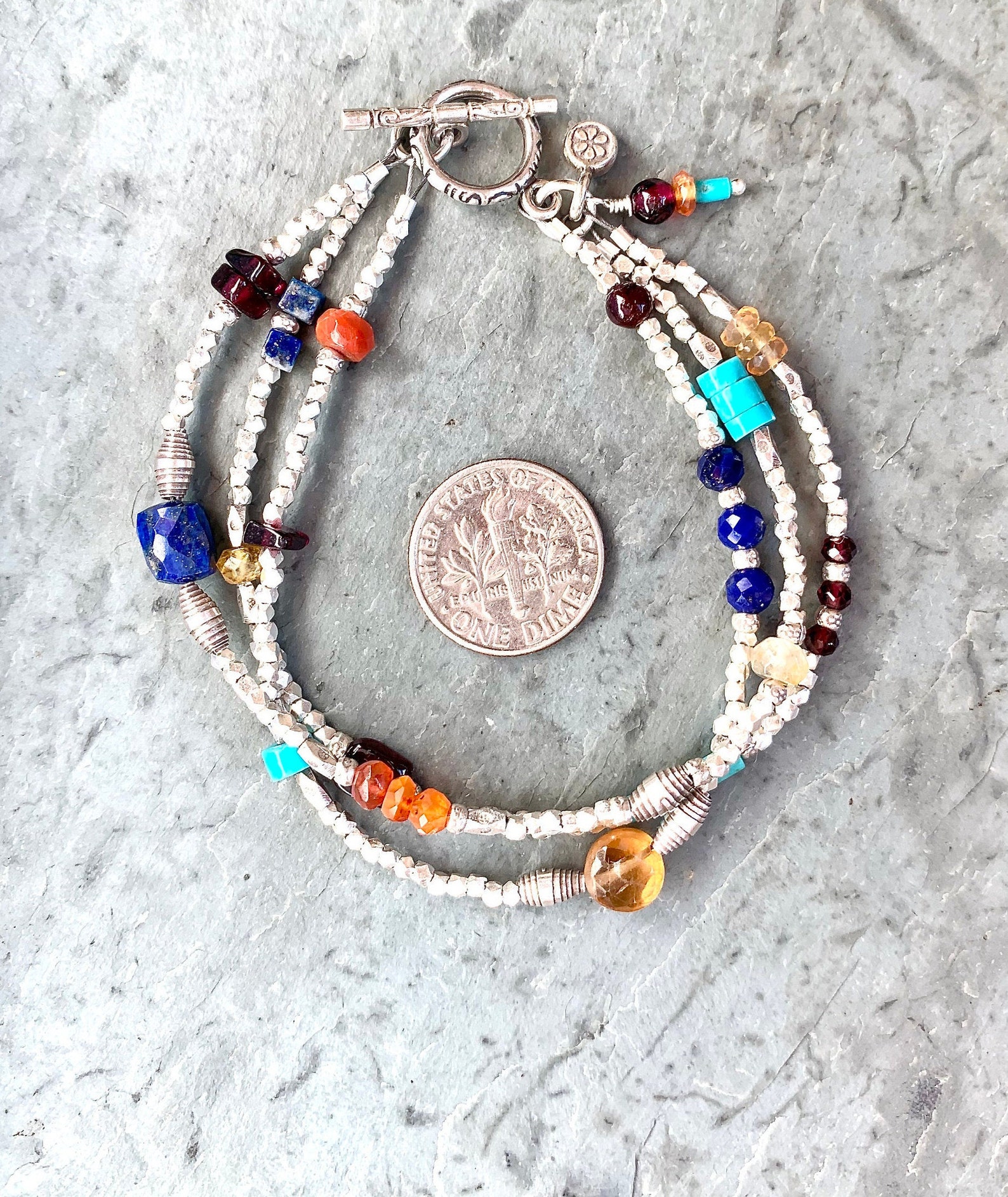 Three Strand Gemstone Bracelet Sterling Silver 3 Strands - Etsy