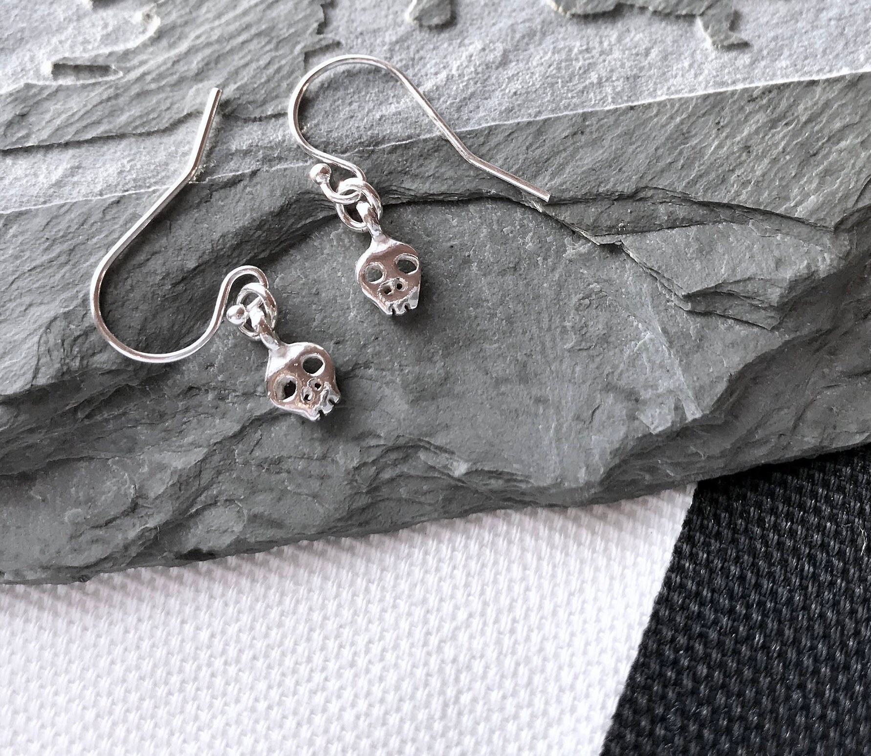 Silver Skull Earring, Sterling Silver, Dainty Skull Earring, Skull ...
