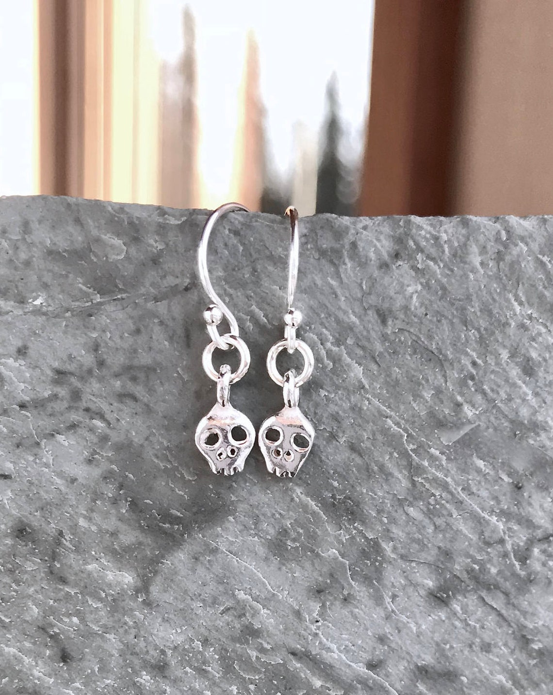 Silver Skull Earring, Sterling Silver, Dainty Skull Earring, Skull ...
