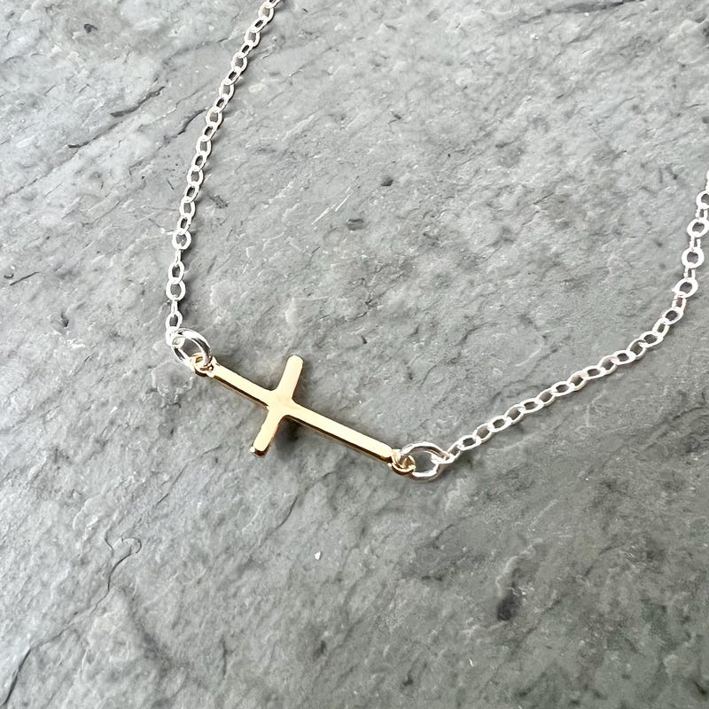 Dainty Cross Two Tone - Etsy UK