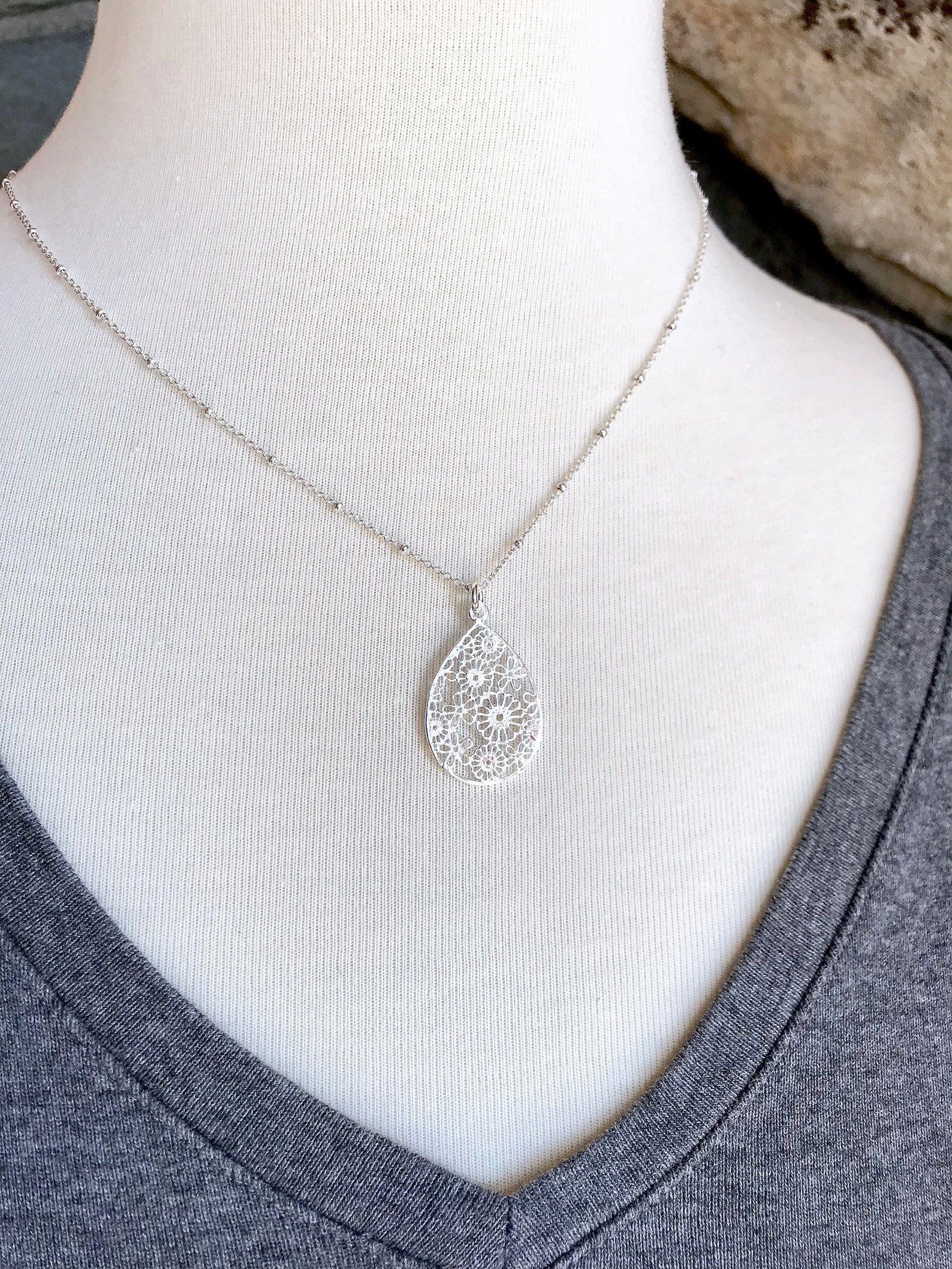 Filigree Teardrop Necklace Sterling Silver Pendant Choose - Etsy