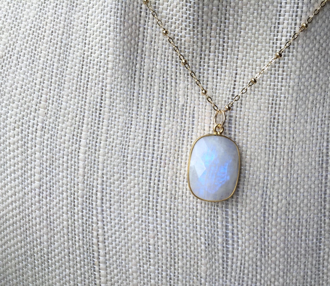 Moonstone Necklace Gold Filled Bezel Moonstone Pendant - Etsy