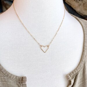 Floating Gold Heart Necklace, Dainty Open Heart, Simple Minimal Gold ...