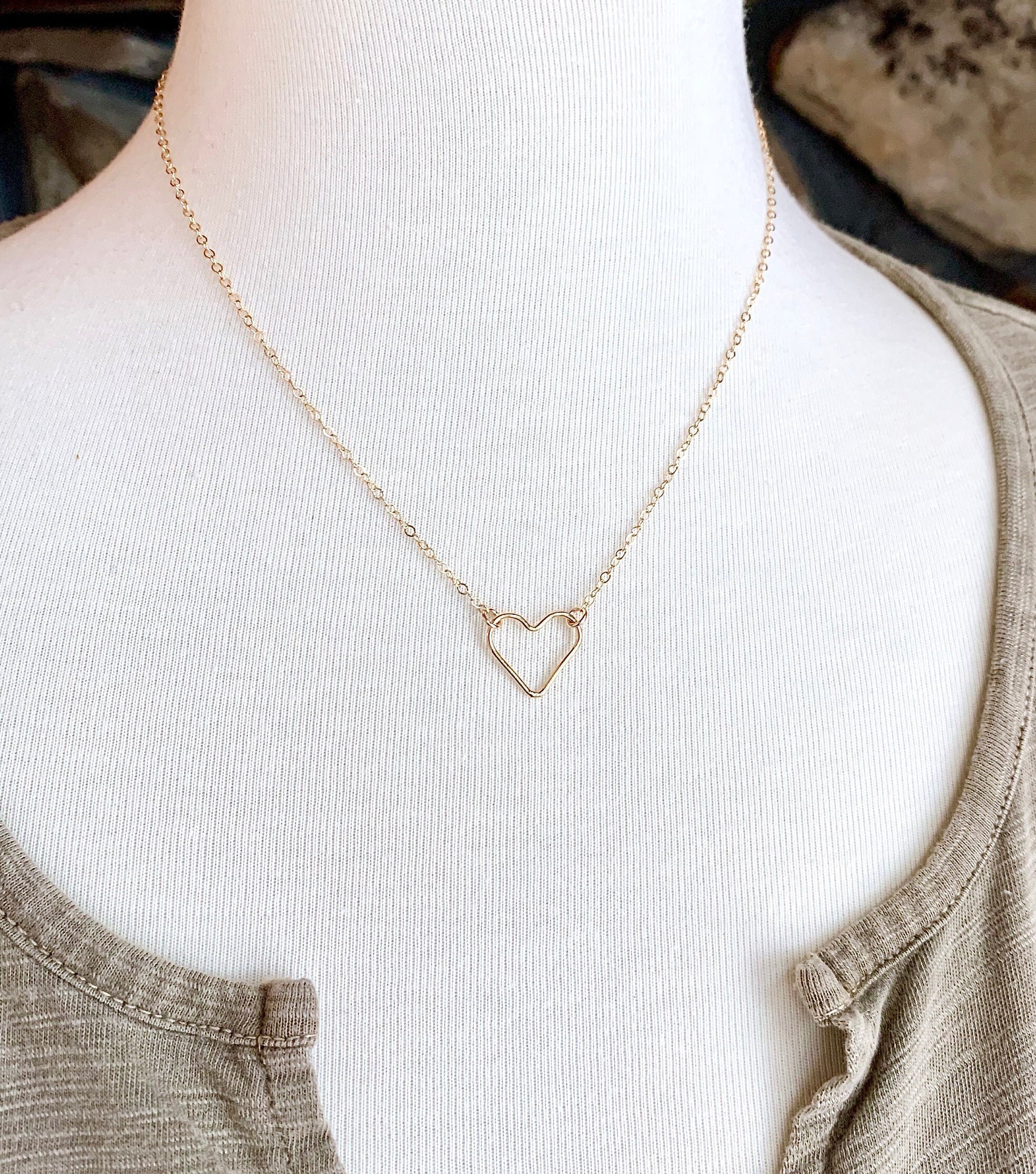 Floating Gold Heart Necklace Dainty Open Heart Simple | Etsy