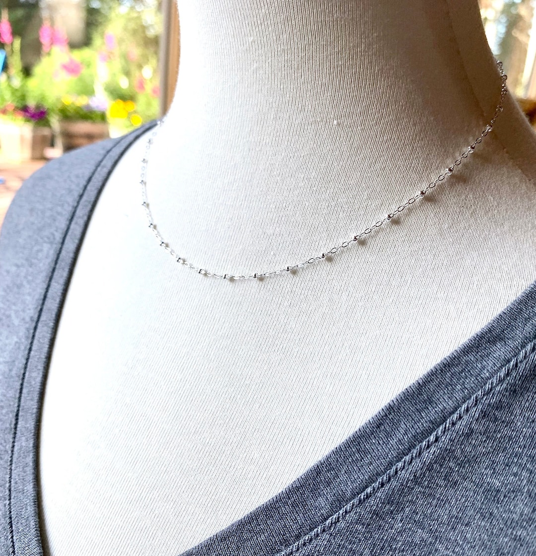 Sterling Silver Satellite Chain Necklace, Dainty Bead Chain - Etsy