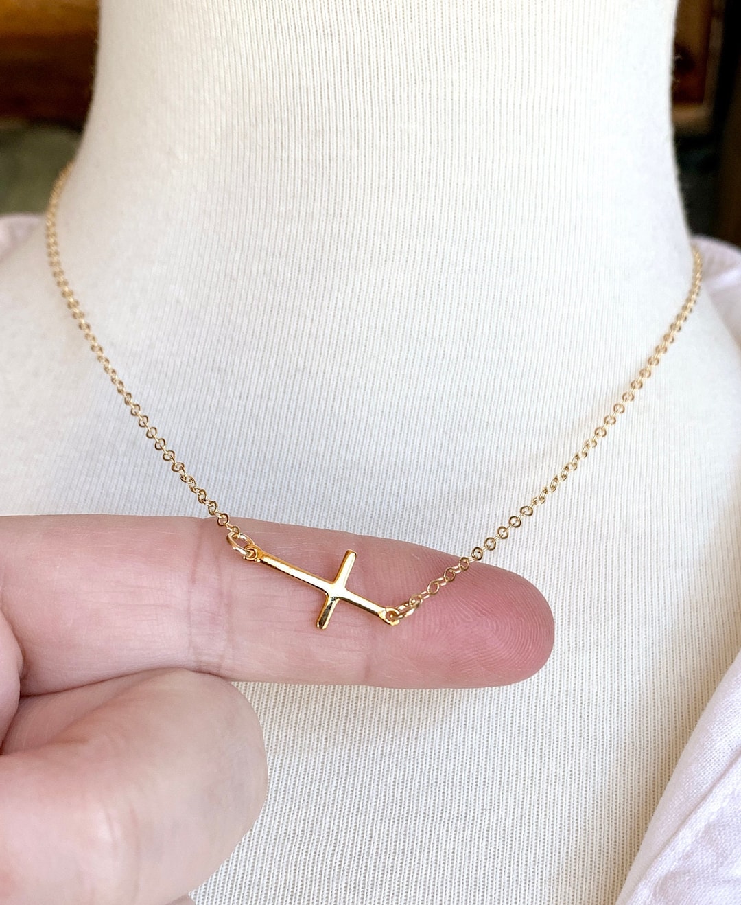 Sideways Cross Necklace, Gold Filled Cross Jewelry, Tiny Cross Pendant ...