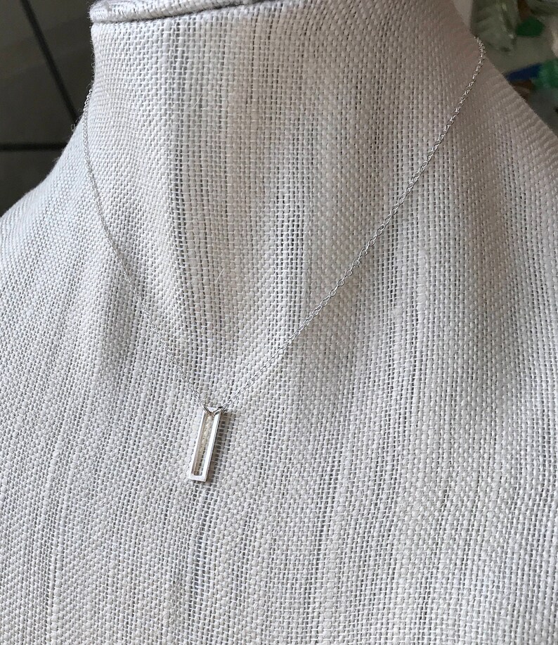 Sterling Silver Open Rectangle Necklace: Minimalist Geometric Pendant ...