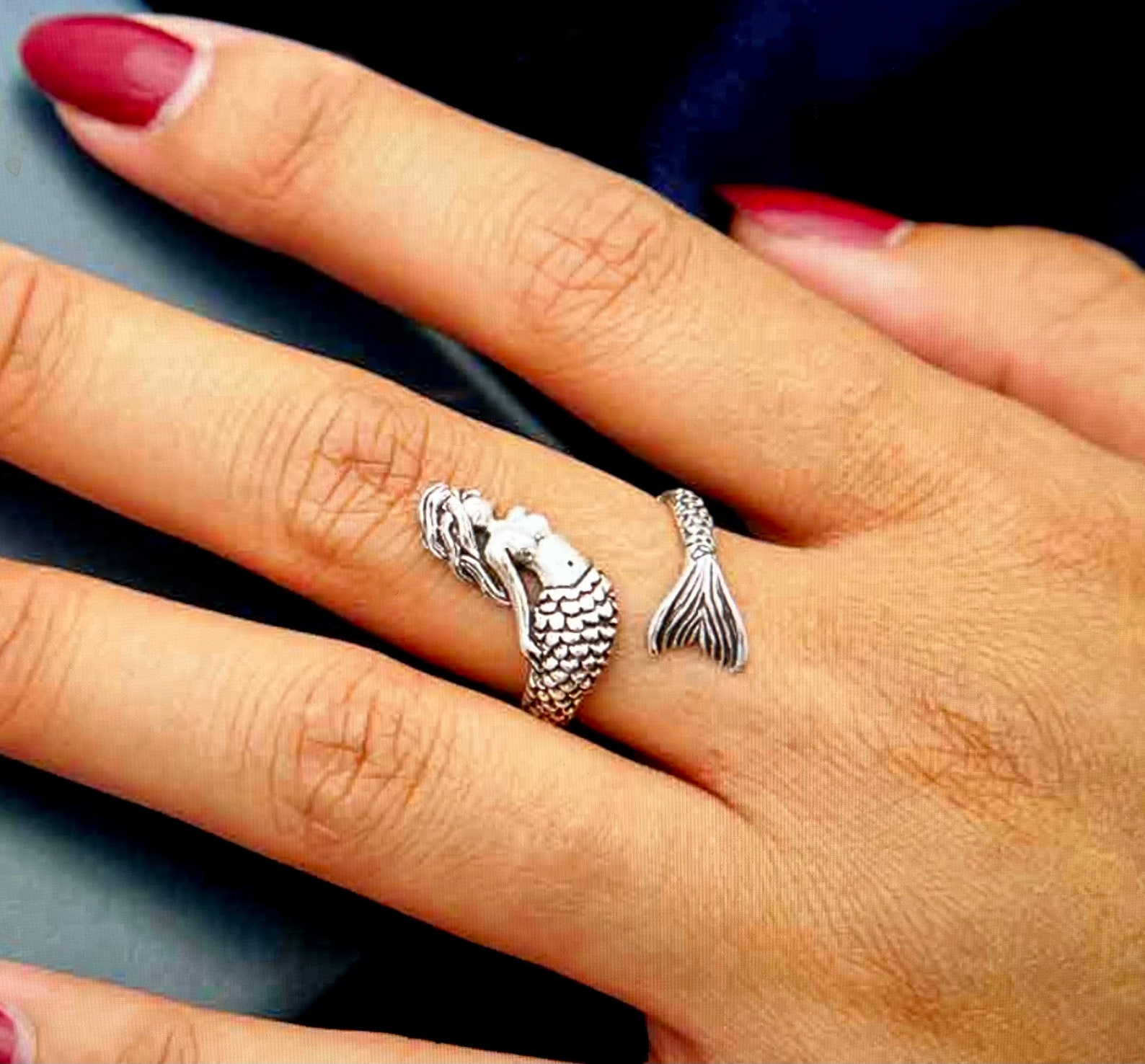 Sterling Silver Mermaid Ring Mermaid Jewelry Adjustable - Etsy
