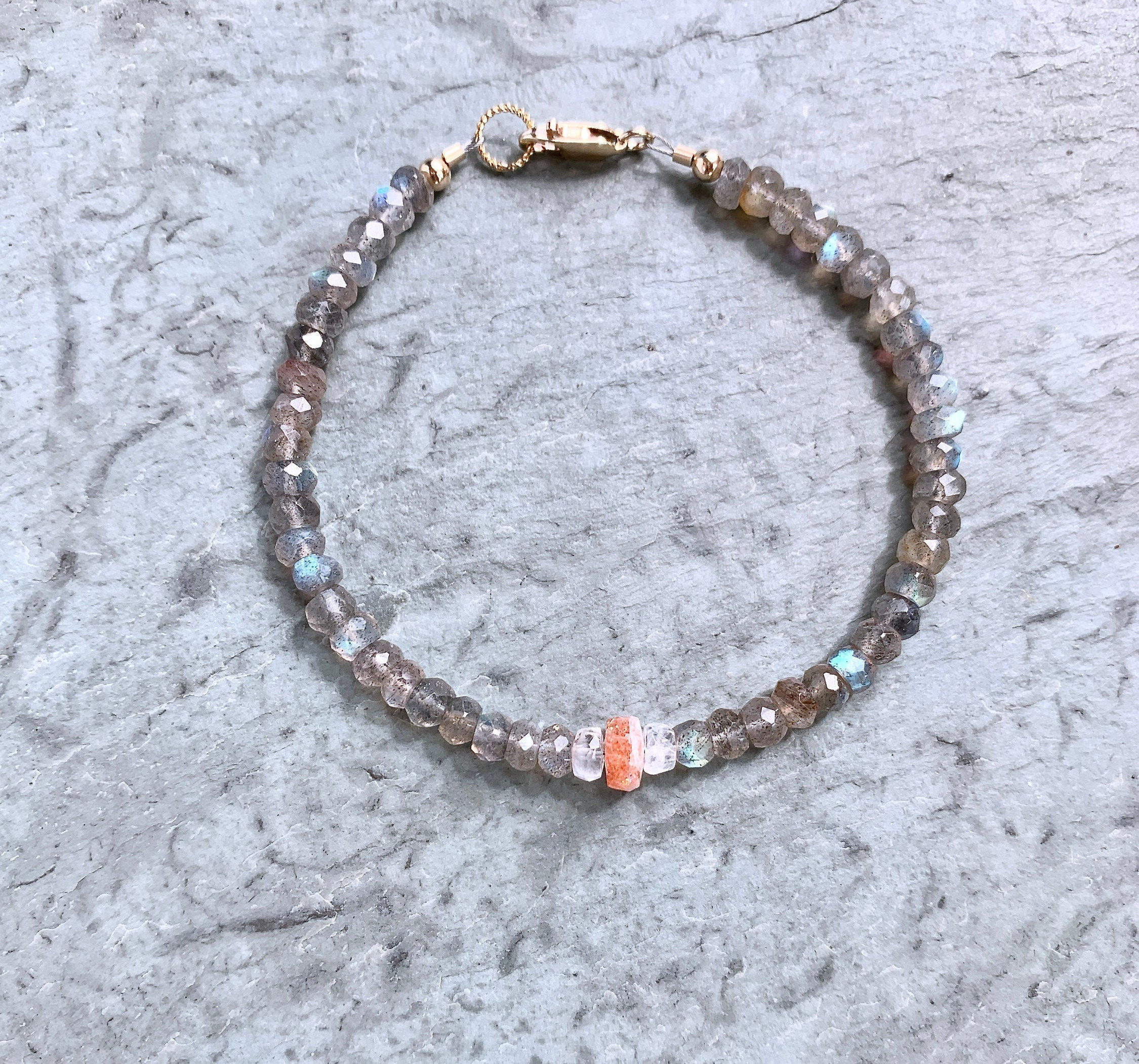 Labradorite Moonstone Sunstone Bracelet Sterling Silver | Etsy