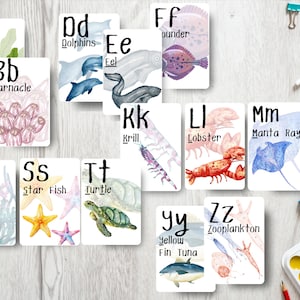 Alphabet ABC Flashcards Printables Ocean Life Learning Letters Cards ...