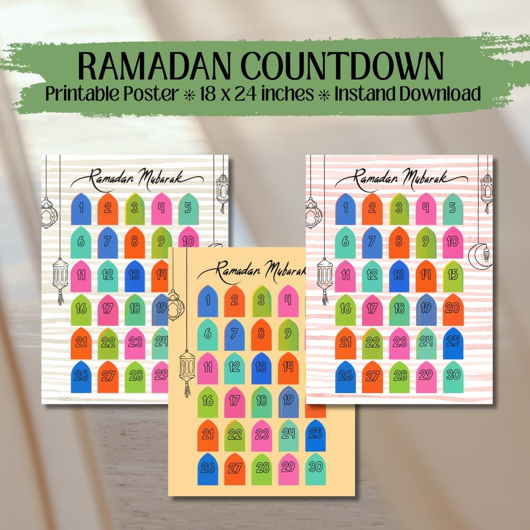 Printable Ramadan Countdown Calendar Poster for Eid Kids Acivity ...