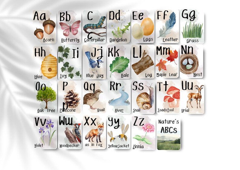 Alphabet ABC Flashcards Nature Inspired Learning Cards Printable ...