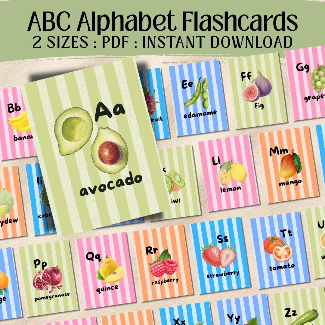 ABC Flashcards Fruit Alphabet Cards for Kids English Learning Cards for ...