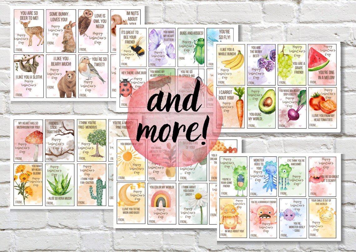Printable Food Valentines Day Cards for Kids • Fruit and Veggies Theme ...