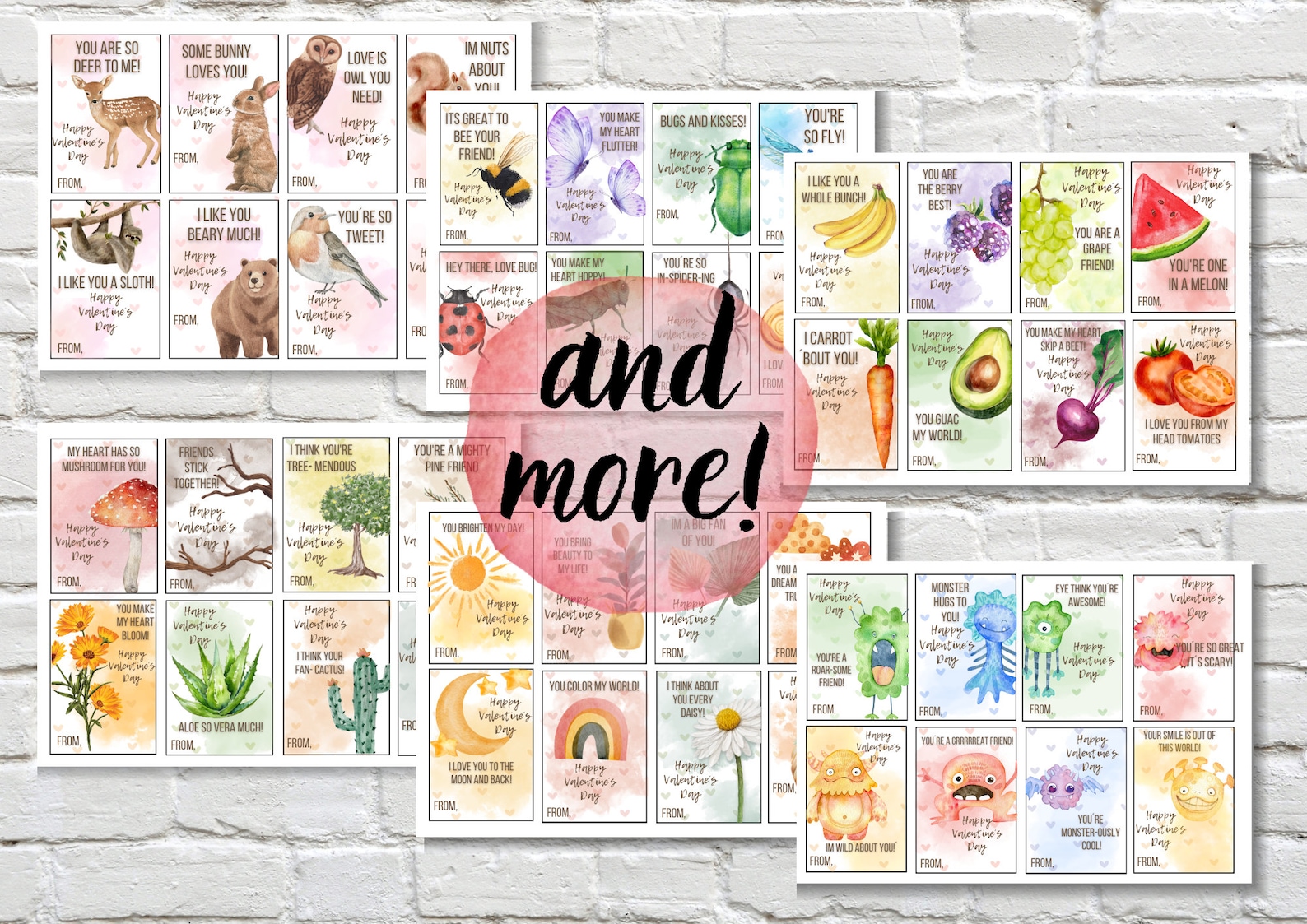 Printable Food Valentines Day Cards for Kids • Fruit and Veggies Theme ...