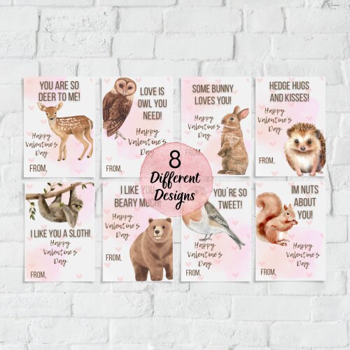 Printable Animals Valentines Day Cards for Kids • Digital Download ...