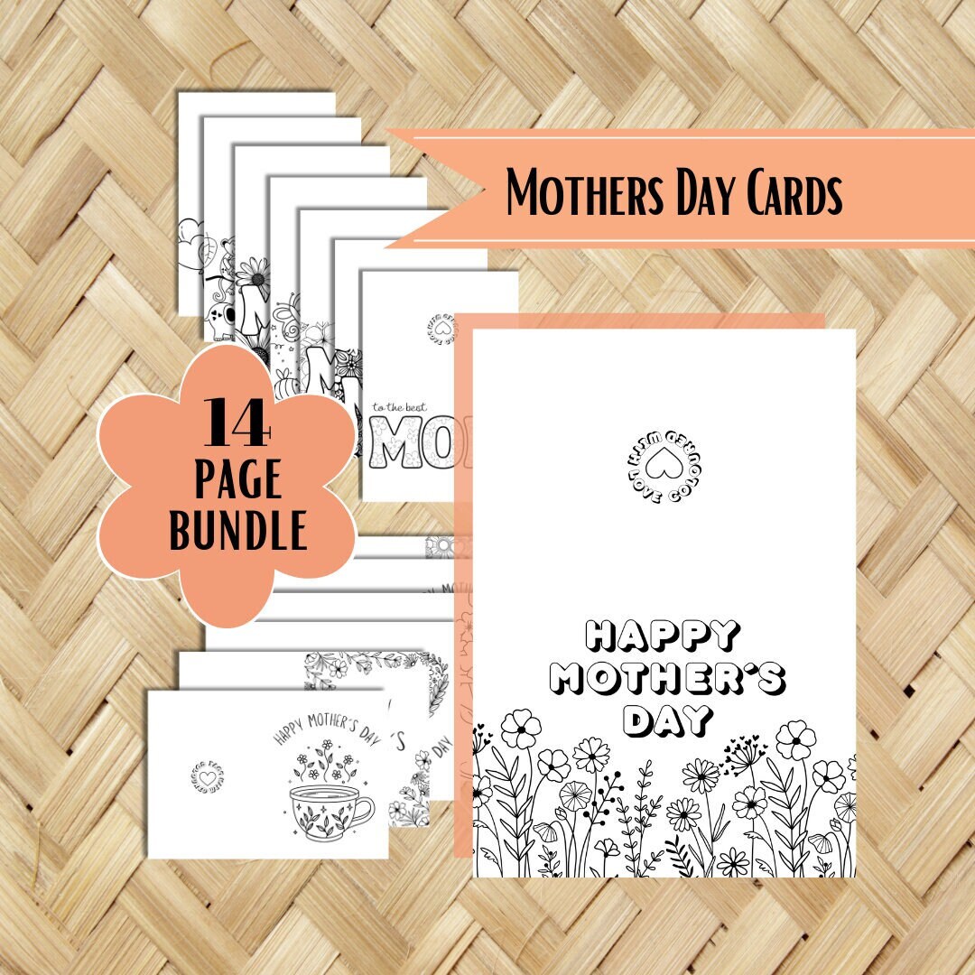 Mothers Day Bundle Cards for Mom Coloring Pages Happy Mothers Day Card ...