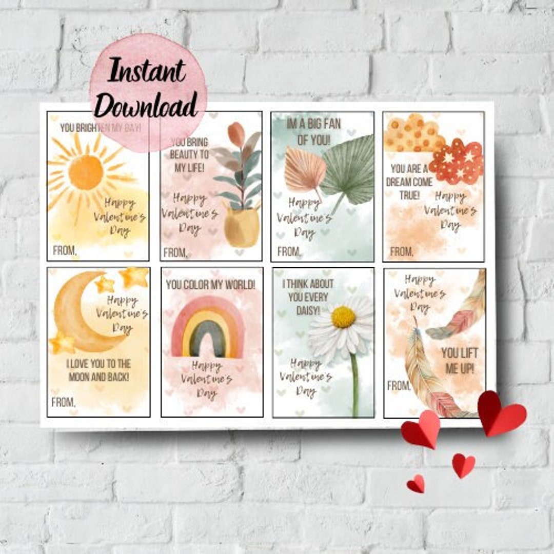 Printable Boho Valentines Day Cards for Kids • Boho Theme • Digital ...