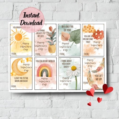 Printable Boho Valentines Day Cards for Kids • Boho Theme • Digital ...