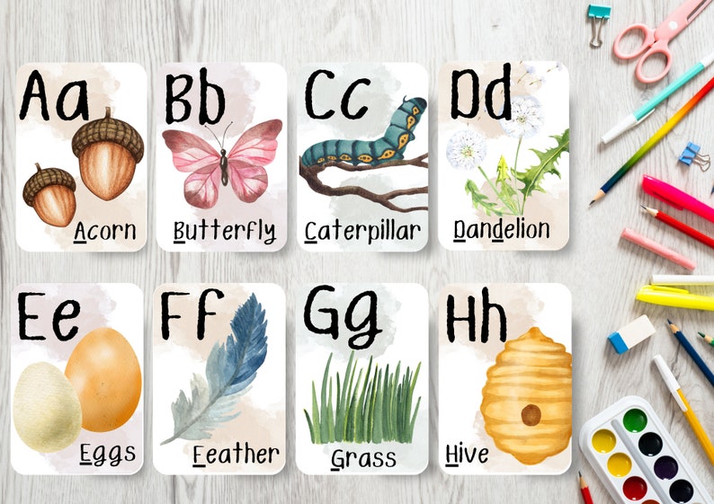 Alphabet ABC Flashcards Nature Inspired Learning Cards Printable ...