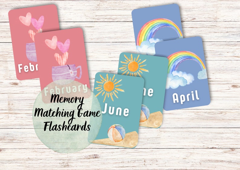 Months of the Year Flashcards Matching Memory Game Printables English ...