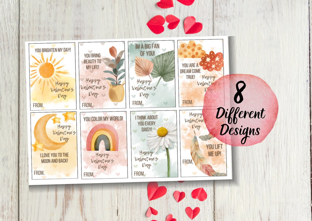 Printable Valentines Day Cards for Kids Boho Theme Digital Download ...