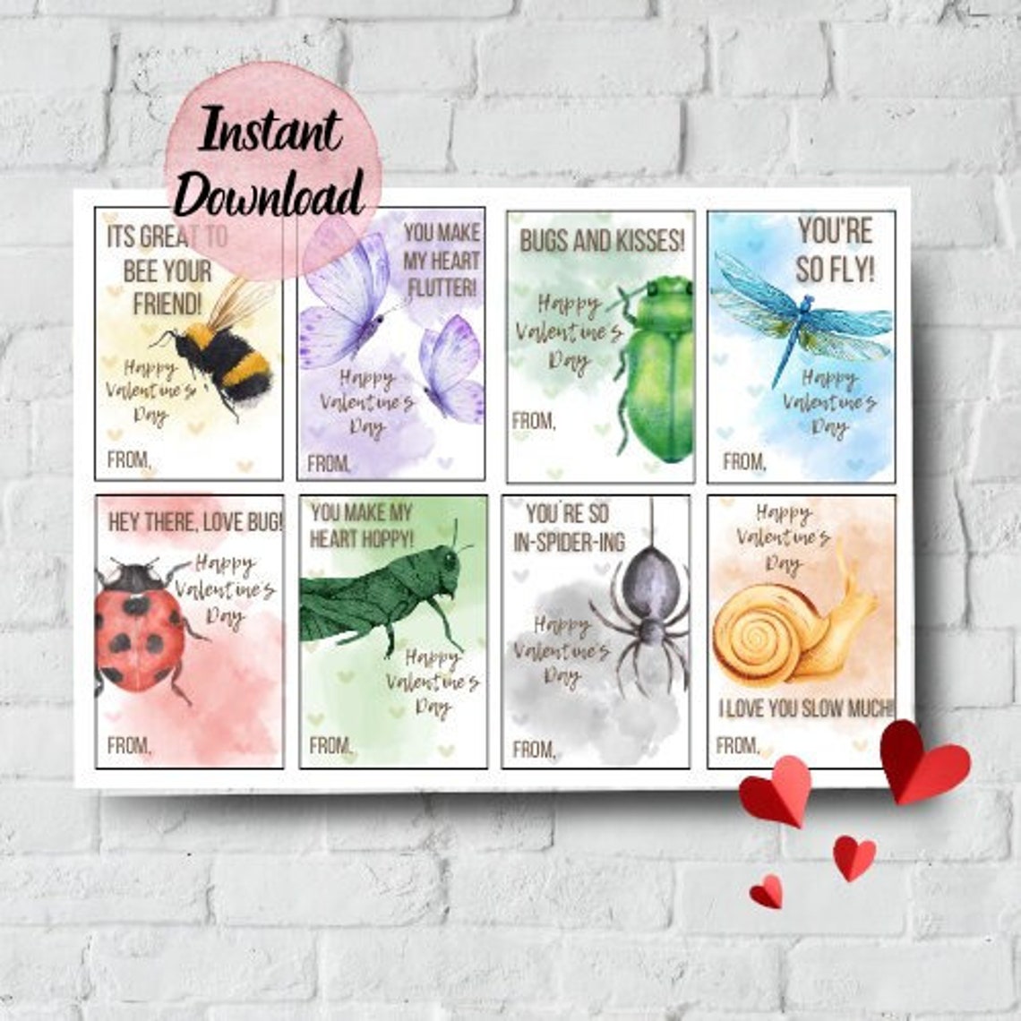 Printable Insects Valentines Day Cards for Kids • Insect / Bug Theme ...