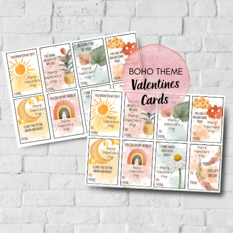Printable Boho Valentines Day Cards for Kids • Boho Theme • Digital ...