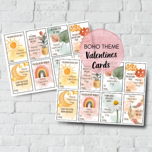 Printable Boho Valentines Day Cards for Kids Boho Theme Digital ...