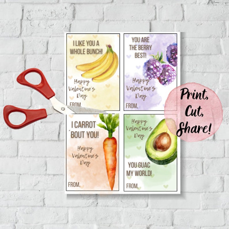Printable Food Valentines Day Cards for Kids • Fruit and Veggies Theme ...