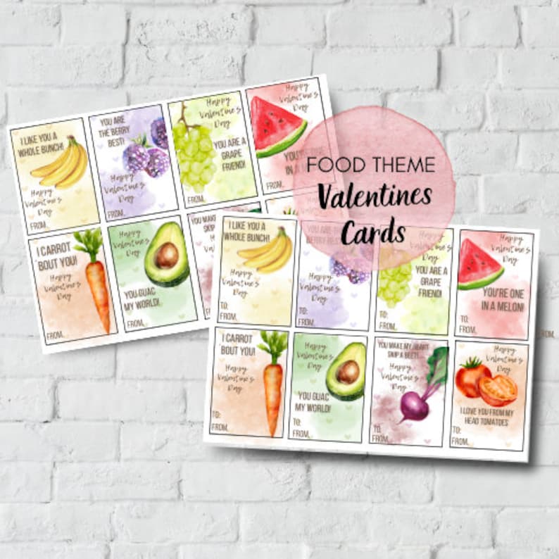 Printable Food Valentines Day Cards for Kids • Fruit and Veggies Theme ...