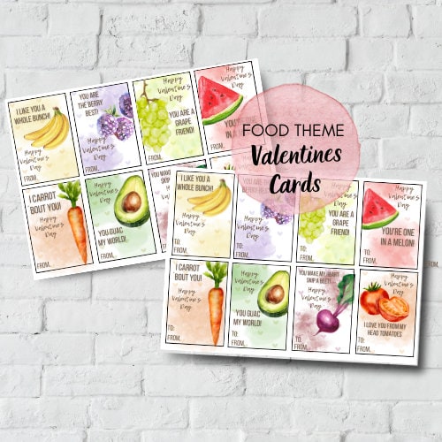 Printable Food Valentines Day Cards for Kids • Fruit and Veggies Theme ...