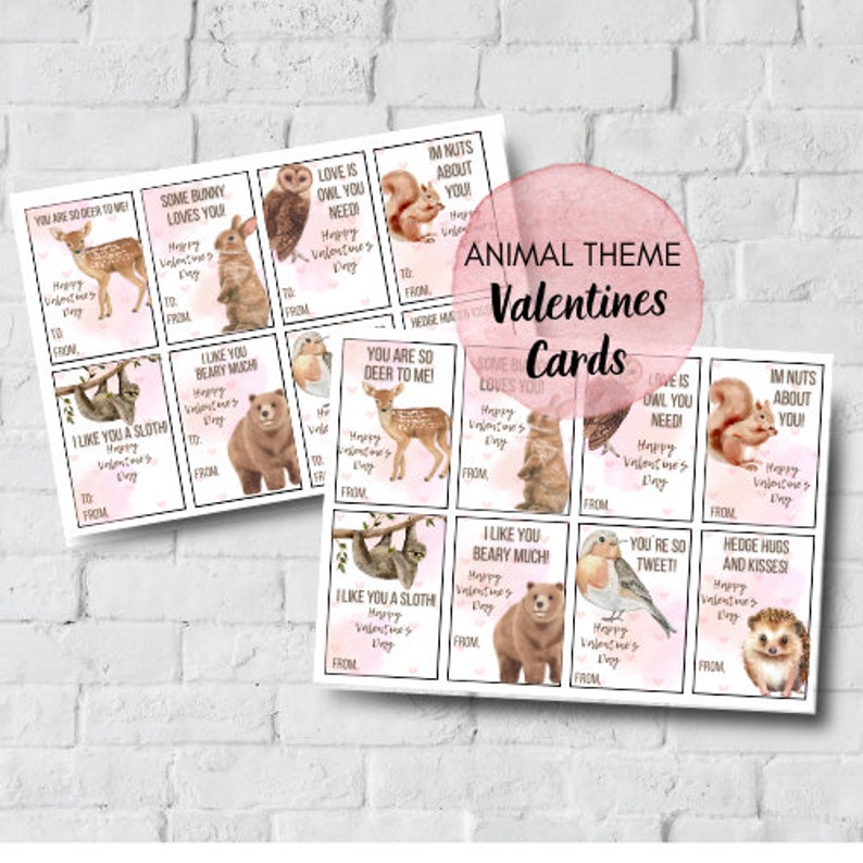 Printable Animals Valentines Day Cards for Kids • Digital Download ...
