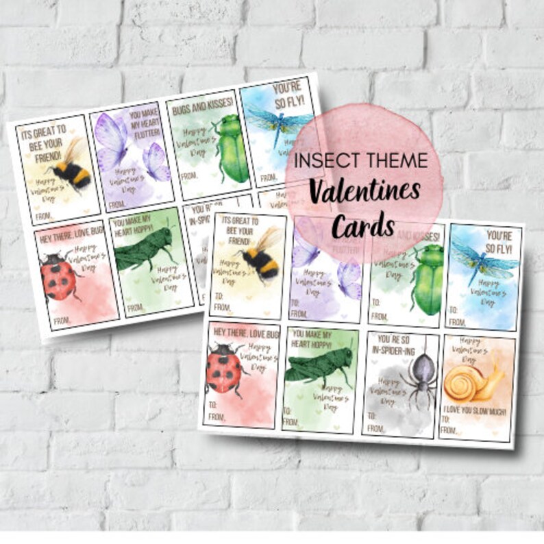 Printable Insects Valentines Day Cards for Kids • Insect / Bug Theme ...